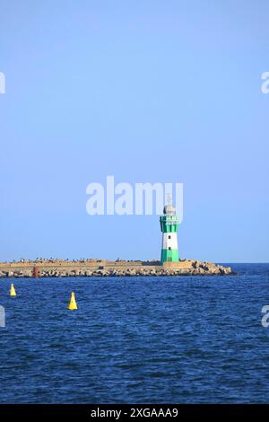 The Mukran lighthouse on the Baltic Sea island of Ruegen. Mecklenburg ...