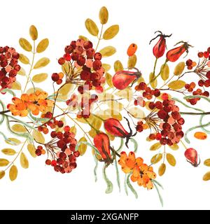 Seamless border. Plant branches with flowers. Blue. Watercolor Stock ...