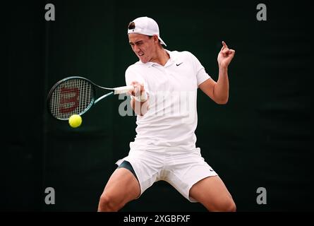 Oliver Bonding in action on day eight of the 2024 Wimbledon ...