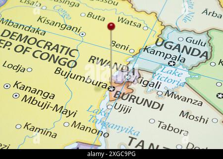 red pin needle into bujumbura city of burundi political map Stock Photo ...