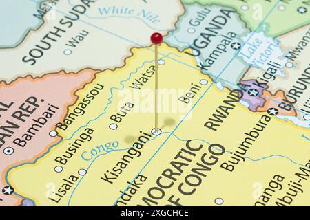 Kisangani, Democratic Republic of the Congo pin on map Stock Photo - Alamy