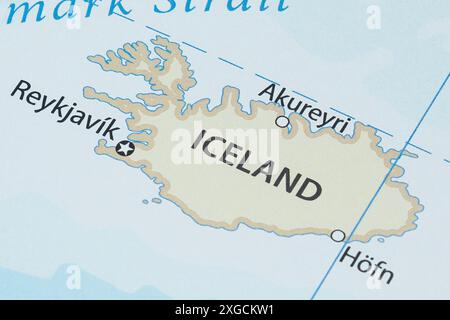 Close up to a Iceland political map with most important cities and ...
