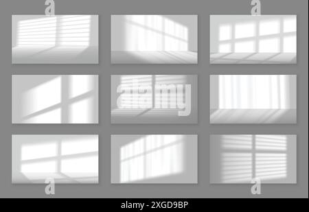 Realistic wall with gobo shadow. Window frame and blinds shadows cast ...
