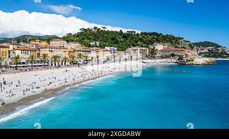 Aerial of the beachfront and the historic city, Nice, UNESCO World ...
