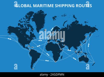 Global maritime shipping routes map. International sea routes for cargo ...