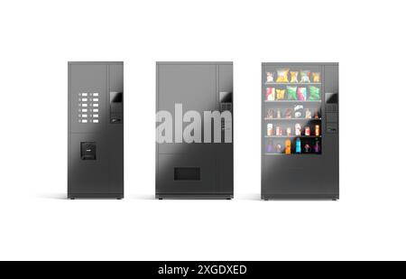 Blank coffee vending machine mockup, different types, side view, 3d rendering. Empty automated ...