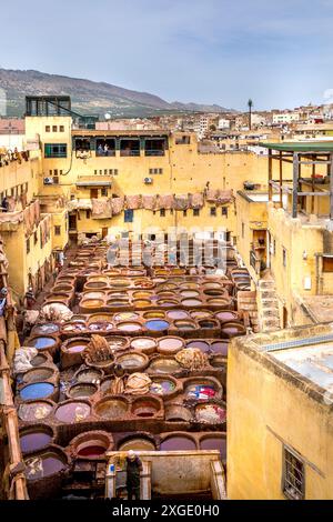 Traditional leather tannery, Souk, Medina,Tétouan, or Tetouan city ...