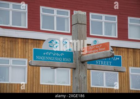 Four Corners street signs in Iqaluit, Nunavut, Canada Stock Photo - Alamy