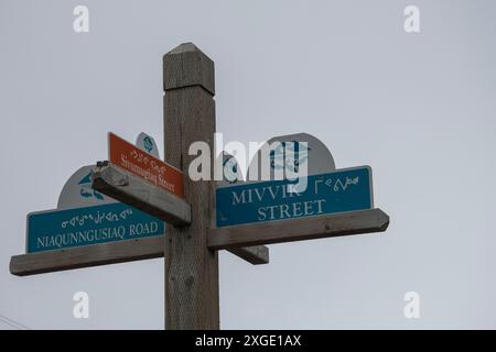 Four Corners street signs in Iqaluit, Nunavut, Canada Stock Photo - Alamy