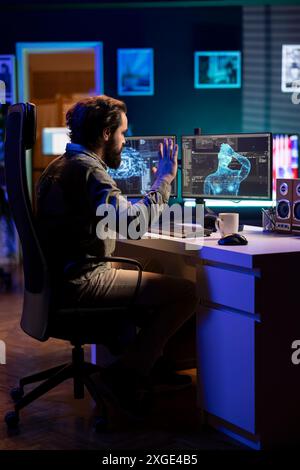 Self aware AI gaining humanoid form inside green screen computer ...