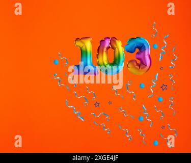 Confetti explosion with number 7 balloon - Celebration on orange ...