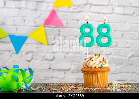Birthday number 88 - Green birthday candle on white background Stock ...