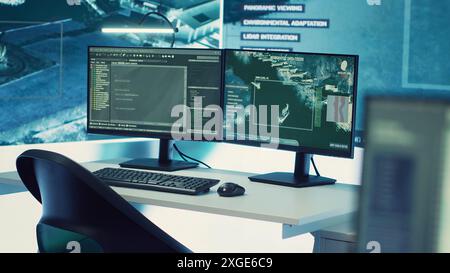 Federal anti terrorism operation room equipped with a big screen and ...