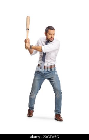 Angry businessman with bat on white Stock Photo - Alamy