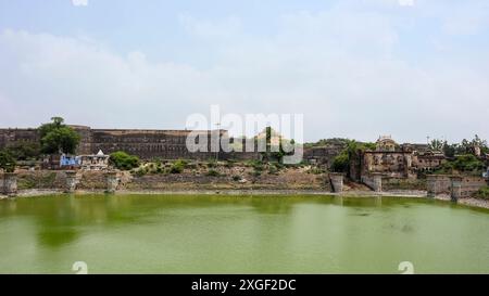 View of Roop Sagar Lake and the ruined fortress of Deeg Fort, Deeg ...