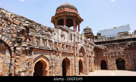 Beautiful inside view of Jahaz Mahal, arches, and tombs of the Mahal ...