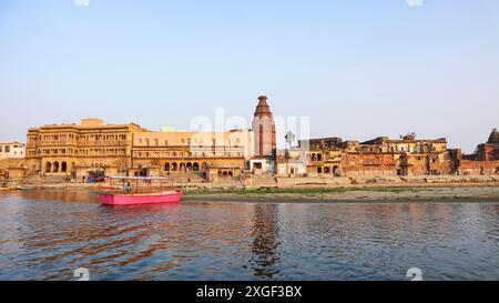 Beautiful ghat of Vrindavan with Jugak Kishorji Temple, Yamuna Ghat ...