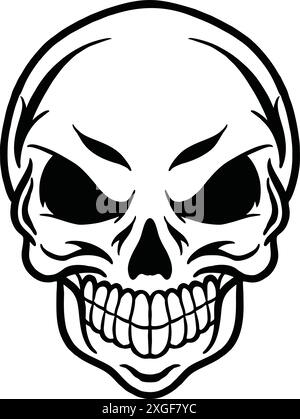 Hand Drawn Human Skull Front View Set. broken skull. horned, skull ...