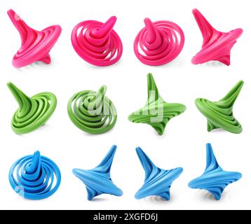 Many different spinning tops isolated on white, set Stock Photo - Alamy