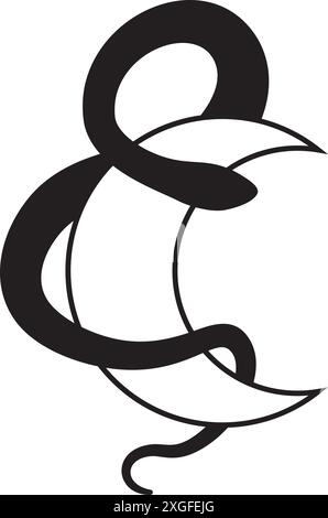 Esoteric Emblem of Snake and Crescent Moon isolated on white. Vector ...