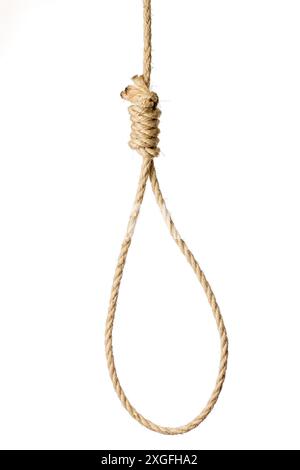Knotted gallows rope on white background Stock Photo - Alamy
