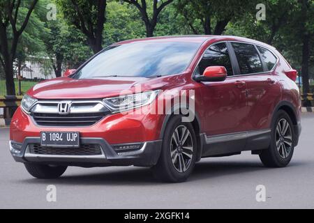 Red Color SUV car, Honda WR-V, driving in TB Simatupang street, Jakarta ...