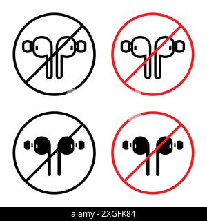 No earbuds allowed sign logo sign vector outline in black and white ...