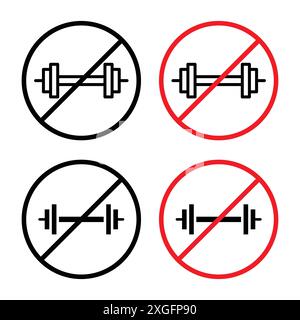 Dumbbell ban sign. Dumbbell is forbidden. Set of red prohibition sign ...