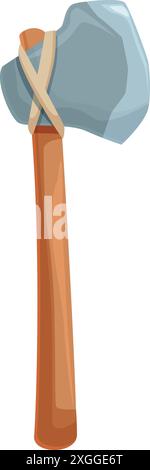 Stone age axe is made of cobblestone and fixed to wooden handle with ...