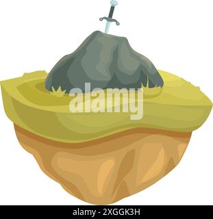 Legendary magic sword in stone sticking out of floating island. Magic ...