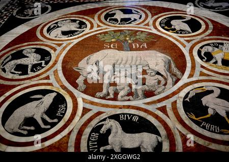The legend of Aschius and Senius - The Sienese She Wolf with emblems of ...