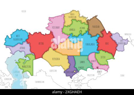 Vector map of Kazakhstan with regions, independent cities and ...