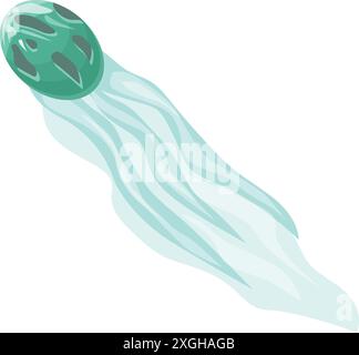 Green meteorite flying and leaving light blue trail, astronomy and ...