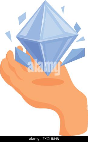 Hand is catching a big, blue, shining diamond that is exploding with ...