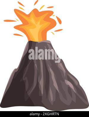 Cartoon illustration of a volcano erupting, spewing hot molten lava and ...