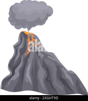 Grey volcano erupting molten lava creating crater on surface, nature ...