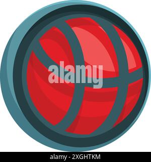 Red sphere is glowing and emanating light from inside a round window ...