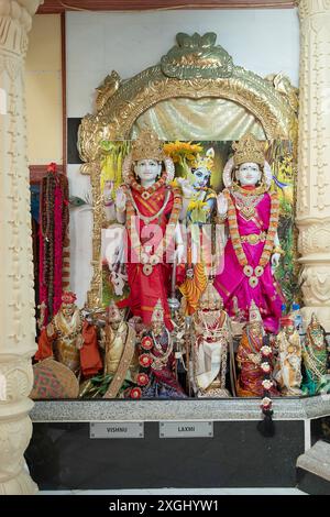 Statues of Hindu deities inside the Wilton Hindu Temple in Connecticut ...