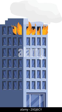 Office building engulfed in flames and producing thick smoke. Burning ...