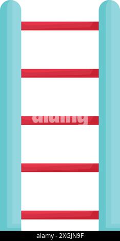 Minimalist blue ladder standing up with red steps on white background ...