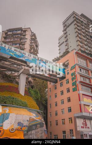 Chongqing China, 7 August 2021 : Chongqing metro train about to enter ...