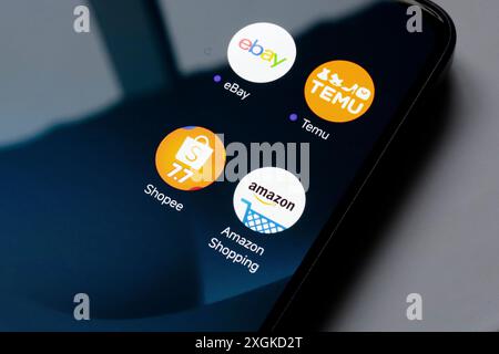 In this photo illustration, the Shopee, Amazon Shopping, Ebay and Temu ...