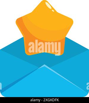 Open blue envelope with a gold star appearing from inside, concept for ...