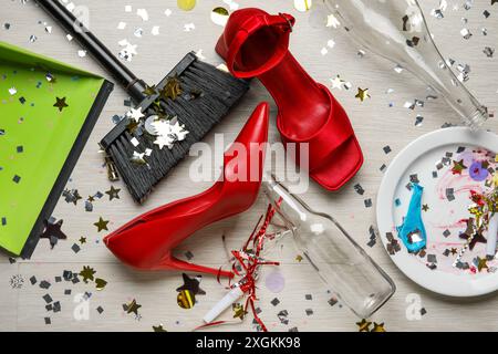 Food scattered on the floor with a dustpan and brush nearby Stock Photo ...