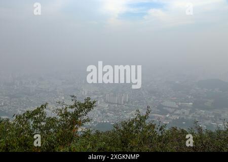 Visible air pollution in one of cities in South Korea Stock Photo - Alamy