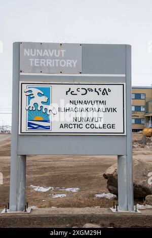 Multilingual Nunavut Arctic College sign in English, Inuktitut and ...