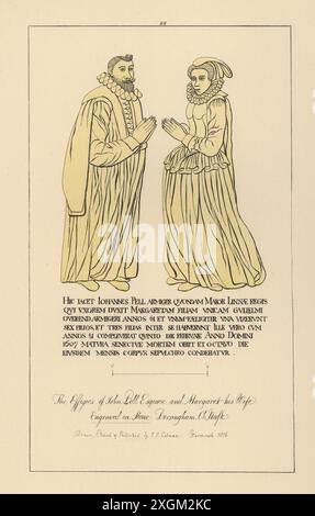 John Pell and his wife Margaret, died 1607. In Elizabethan costume with ...