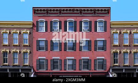 19th century building facades with ornate window frames and roof ...