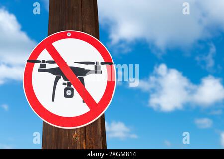 Ban on flying drones. Crossed out flying drone sign. Restrictions on ...