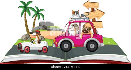 Animals driving cars in an open book Stock Vector Image & Art - Alamy